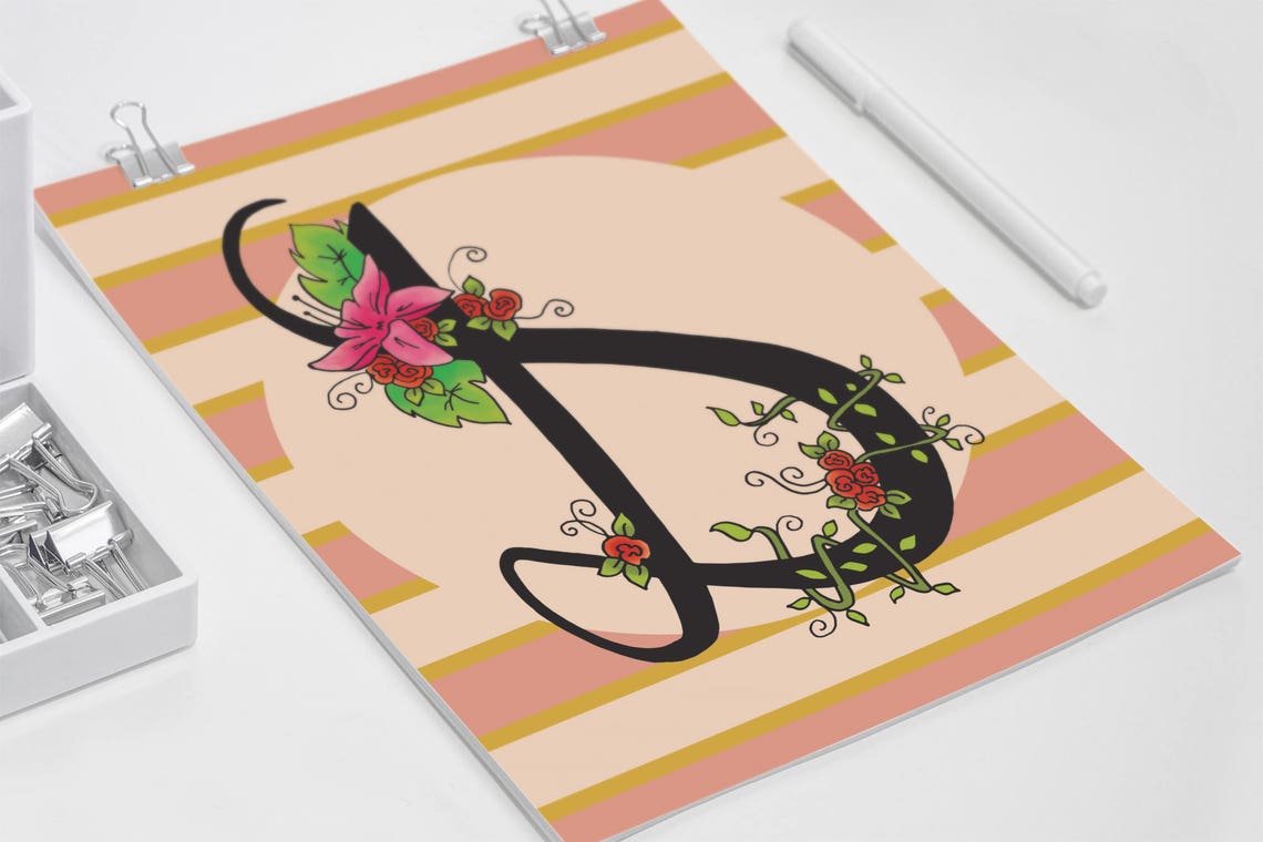 Letter D Print Floral Printable Wall Art Initial Nursery | Etsy