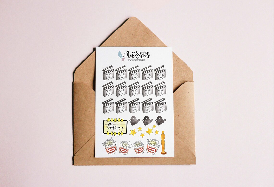 Movie Night Stickers Cinema Planner Stickers Hand-drawn | Etsy