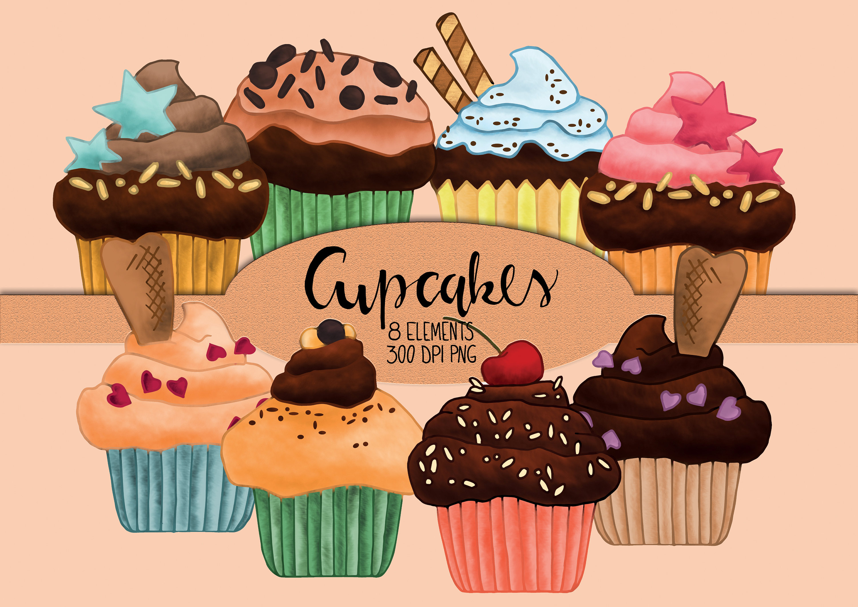 Clipart cupcake dessert clipart instant download | Etsy
