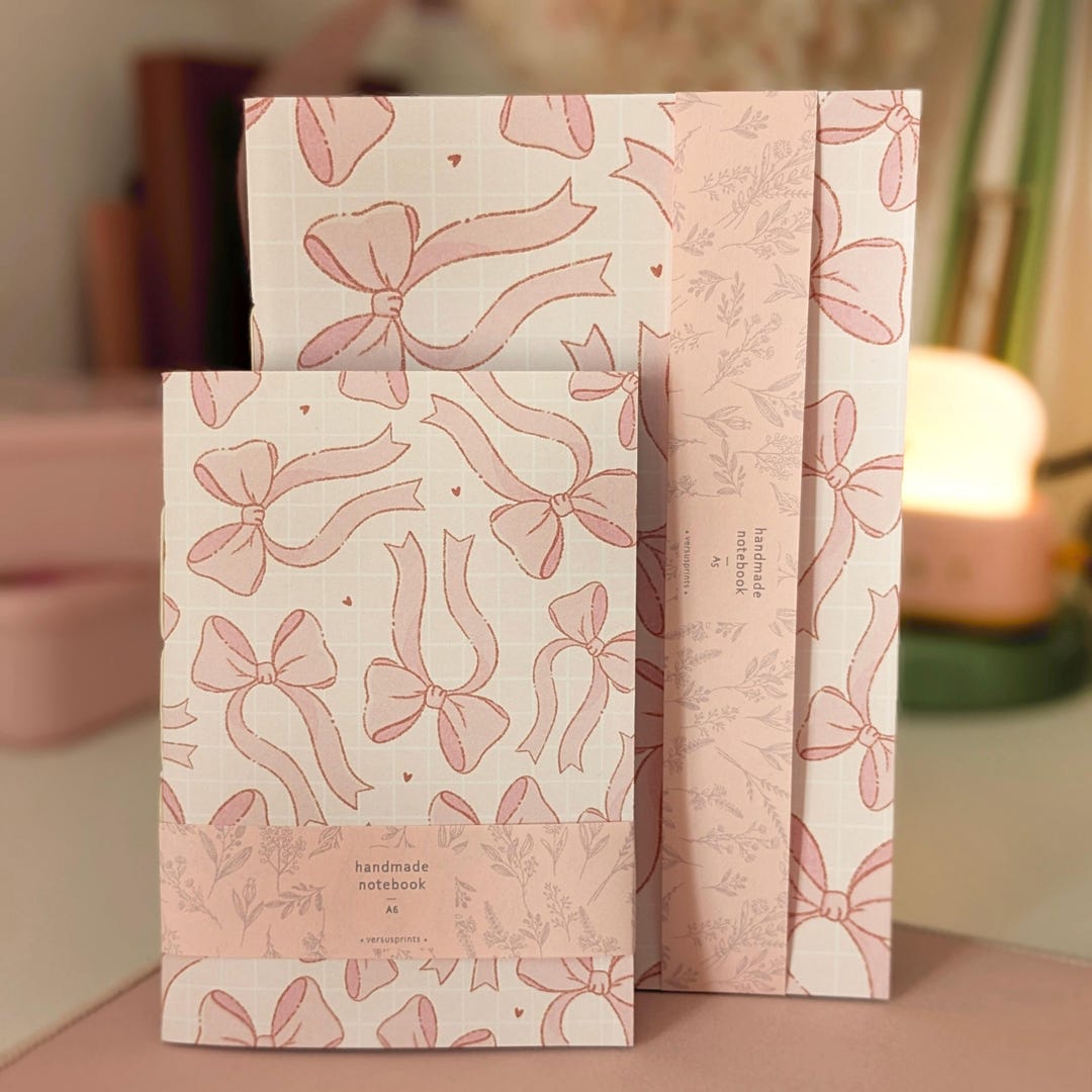 Pink Bows Notebook, Hand Stitched, A5 and A6 Sizes Available, 60 Pages ...