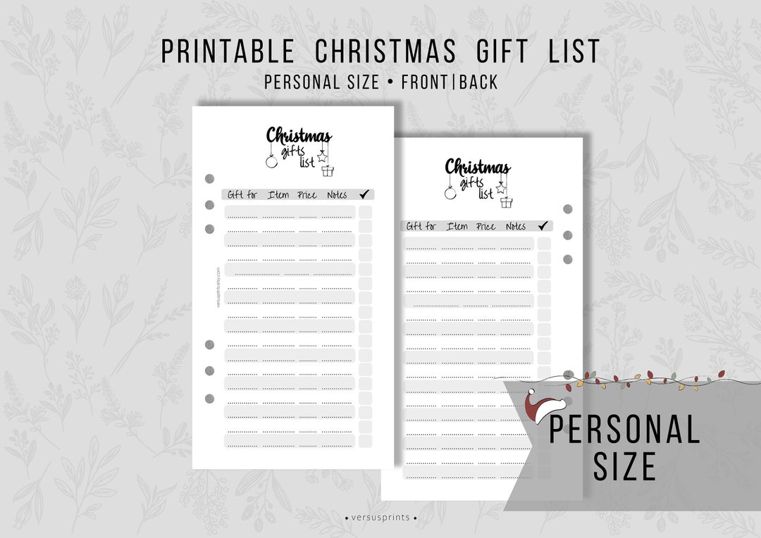 Printable Christmas Gifts Tracker, Holiday Insert for Personal Size ...