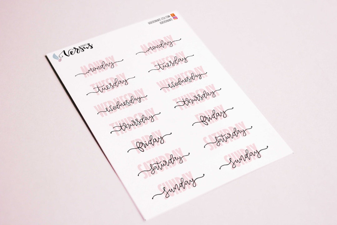 Weekly Planner Stickers, Week Days Stickers, Daily Stickers, Hand ...