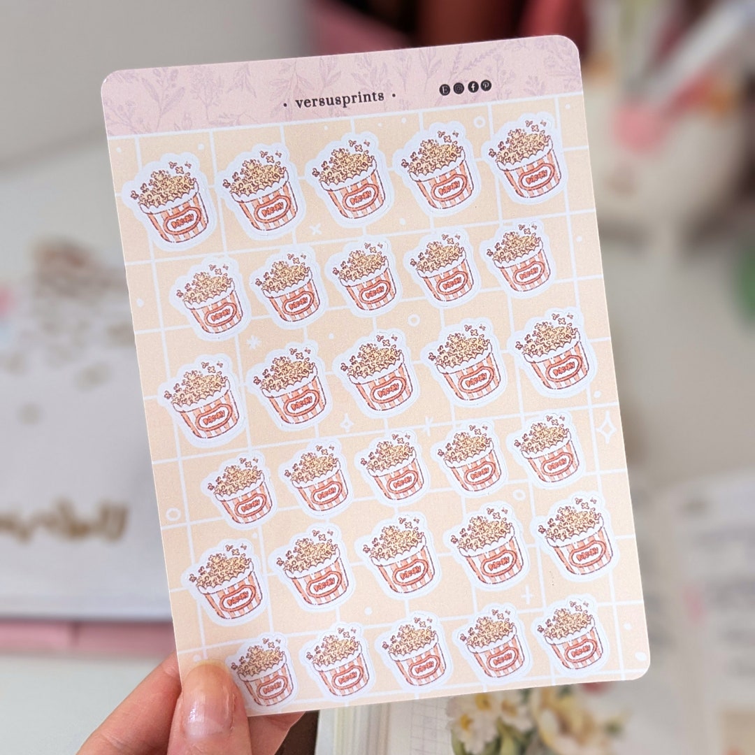 Popcorn Bucket Planner Stickers, Hand-drawn Movie Night Deco, Set of 30 ...