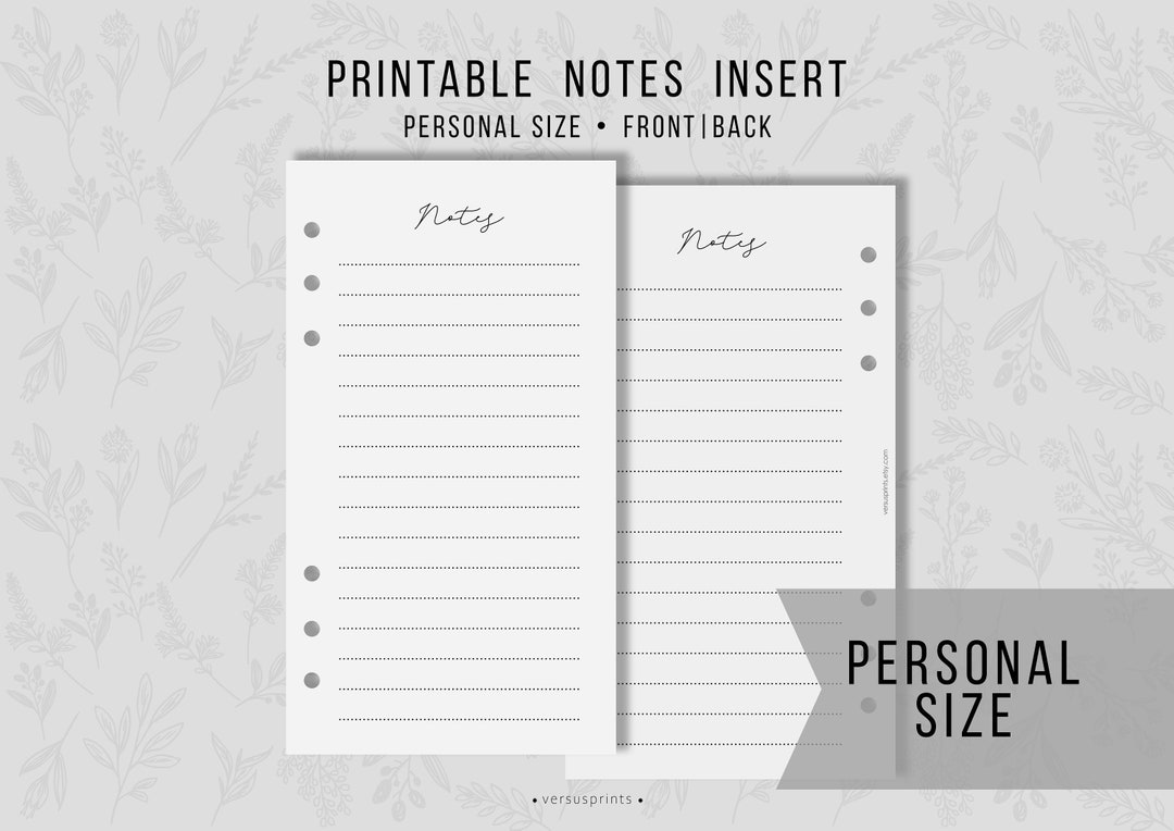Printable Minimal Notes Insert for Personal Size Planners, Lined Insert ...