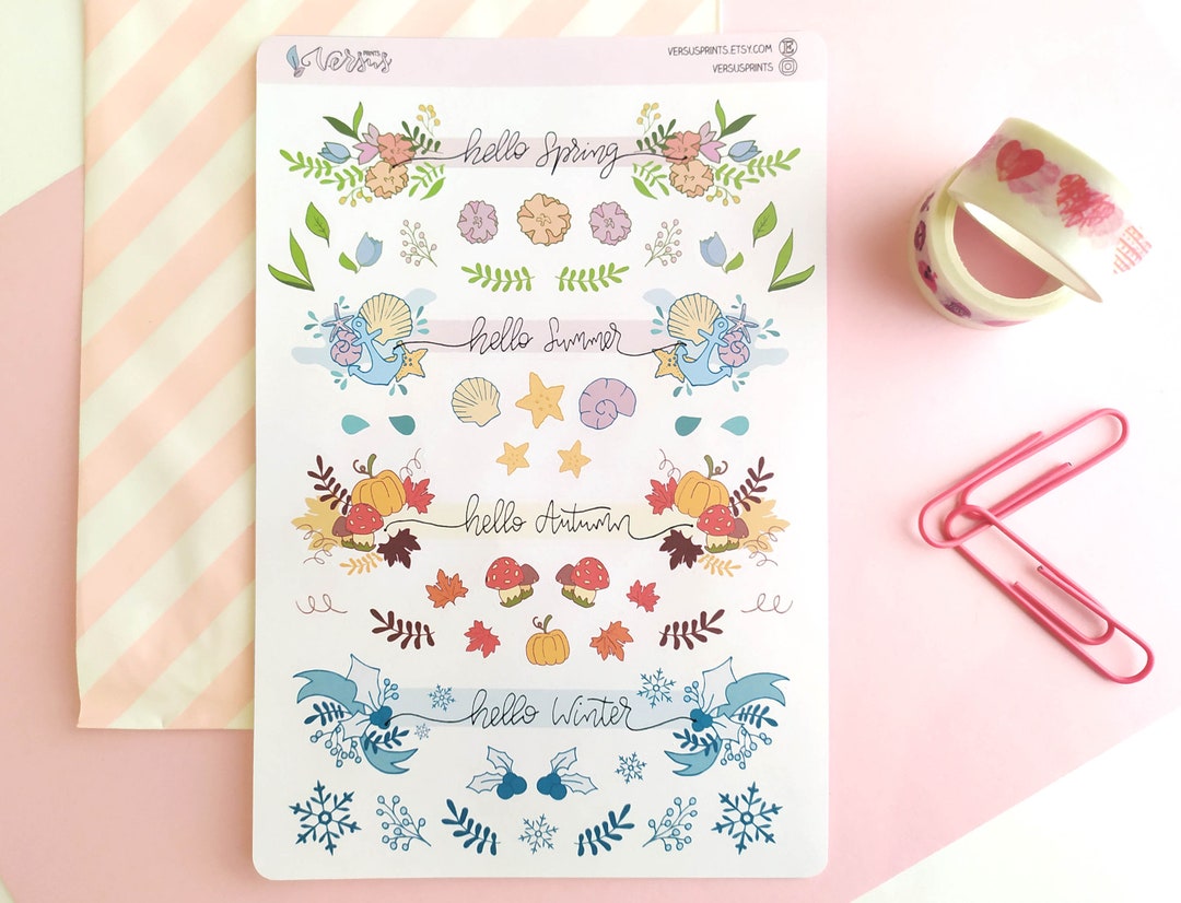 Seasons Planner Stickers, Seasons Headers Stickers, Floral Stickers ...