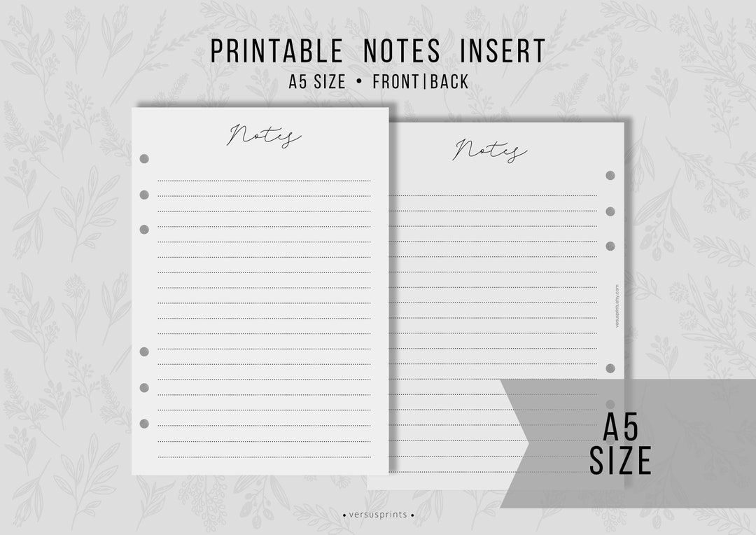 Printable Minimal Notes Insert for A5 Planners, Double Sided Sheet ...