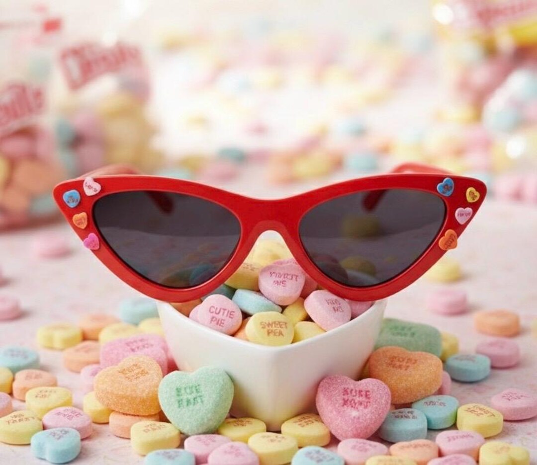 Red Retro Pointed Sunglasses With Candy Sprinkle Charms | Sweet Tart ...