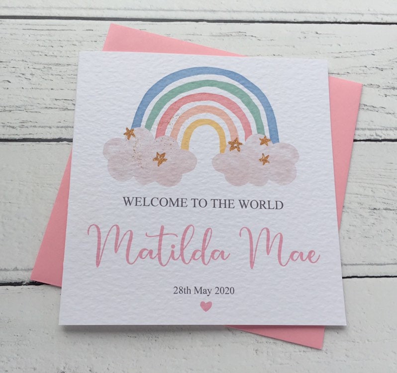 Personalised Rainbow Baby Welcome to the World New Baby Card Paper Baby ...