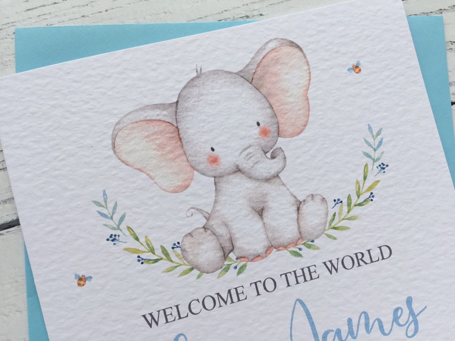 Personalised Cute Elephant New Baby Boy Card Keepsake Card | Etsy
