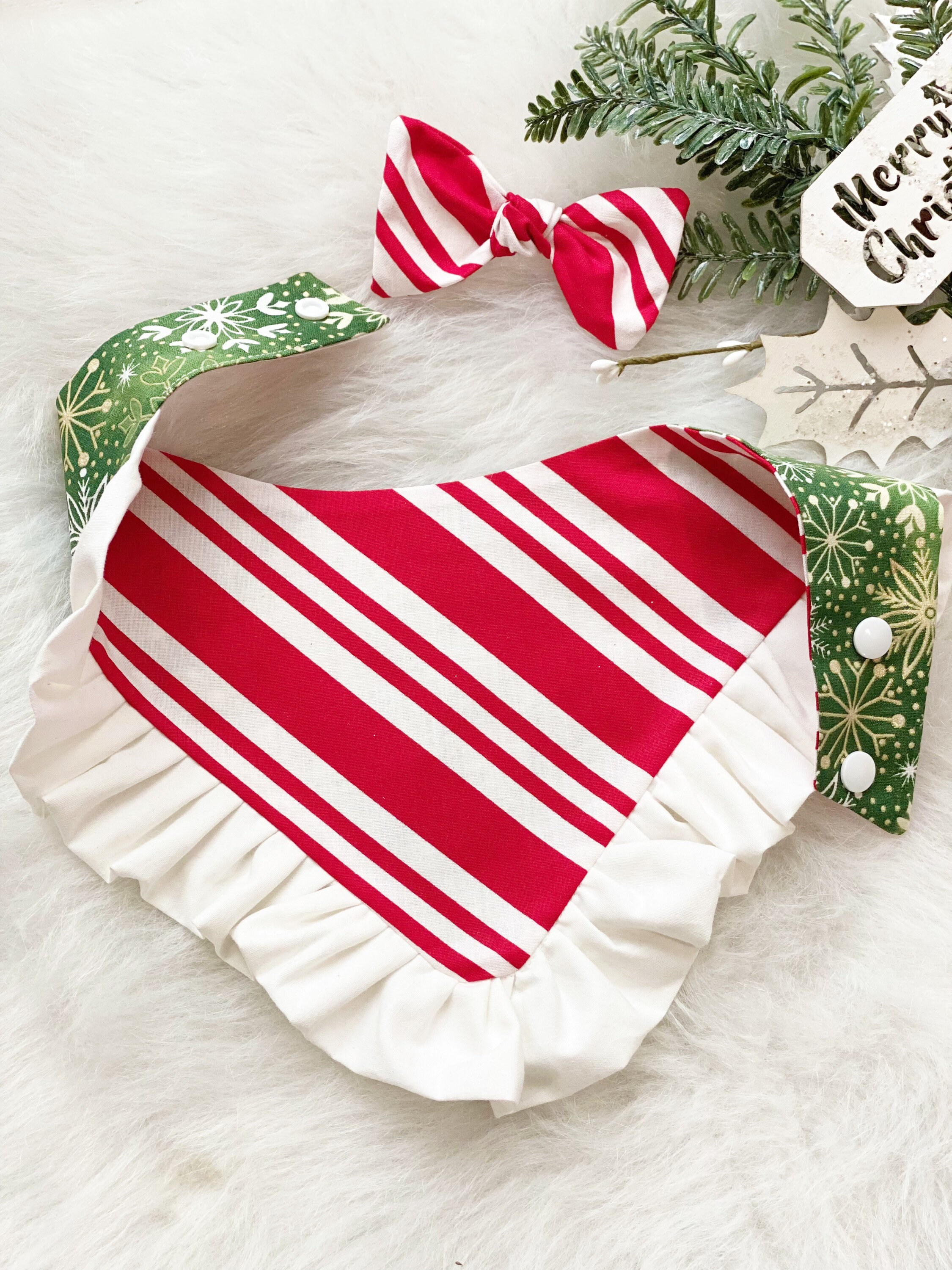 New Red Stripes With Ruffles Dog Bandana Fancy Bandana Snap - Etsy