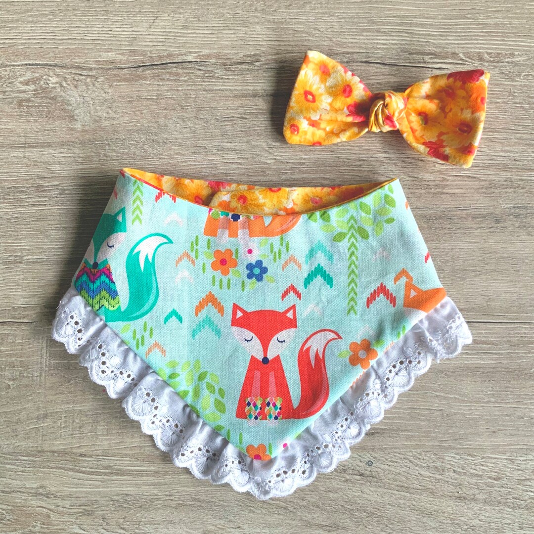 Floral Fox Ruffle Dog Bandana, Snap-on Scarf, Matching Hair Bow - Etsy