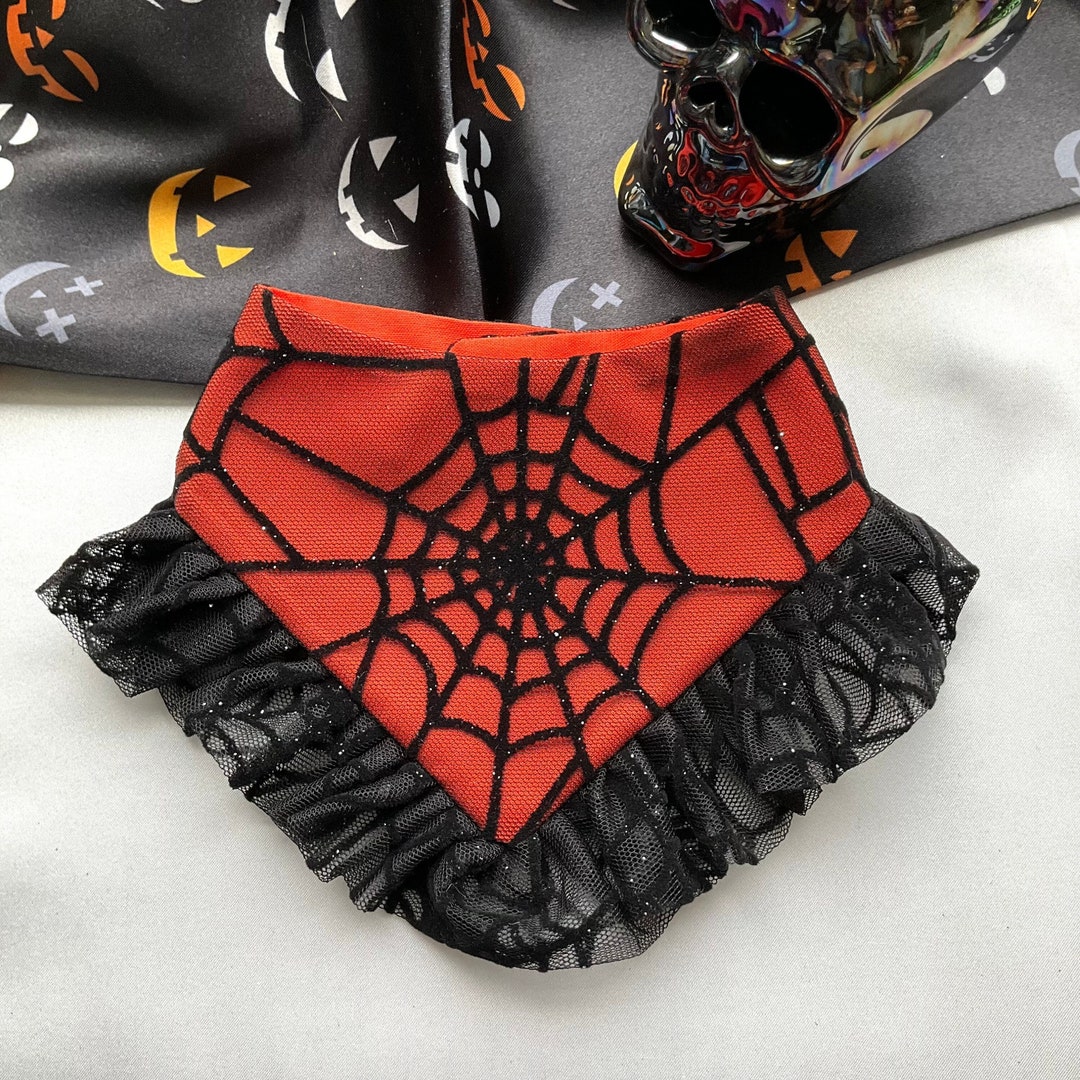 Orange Spider Web With Ruffle Halloween Dog Bandana - Etsy