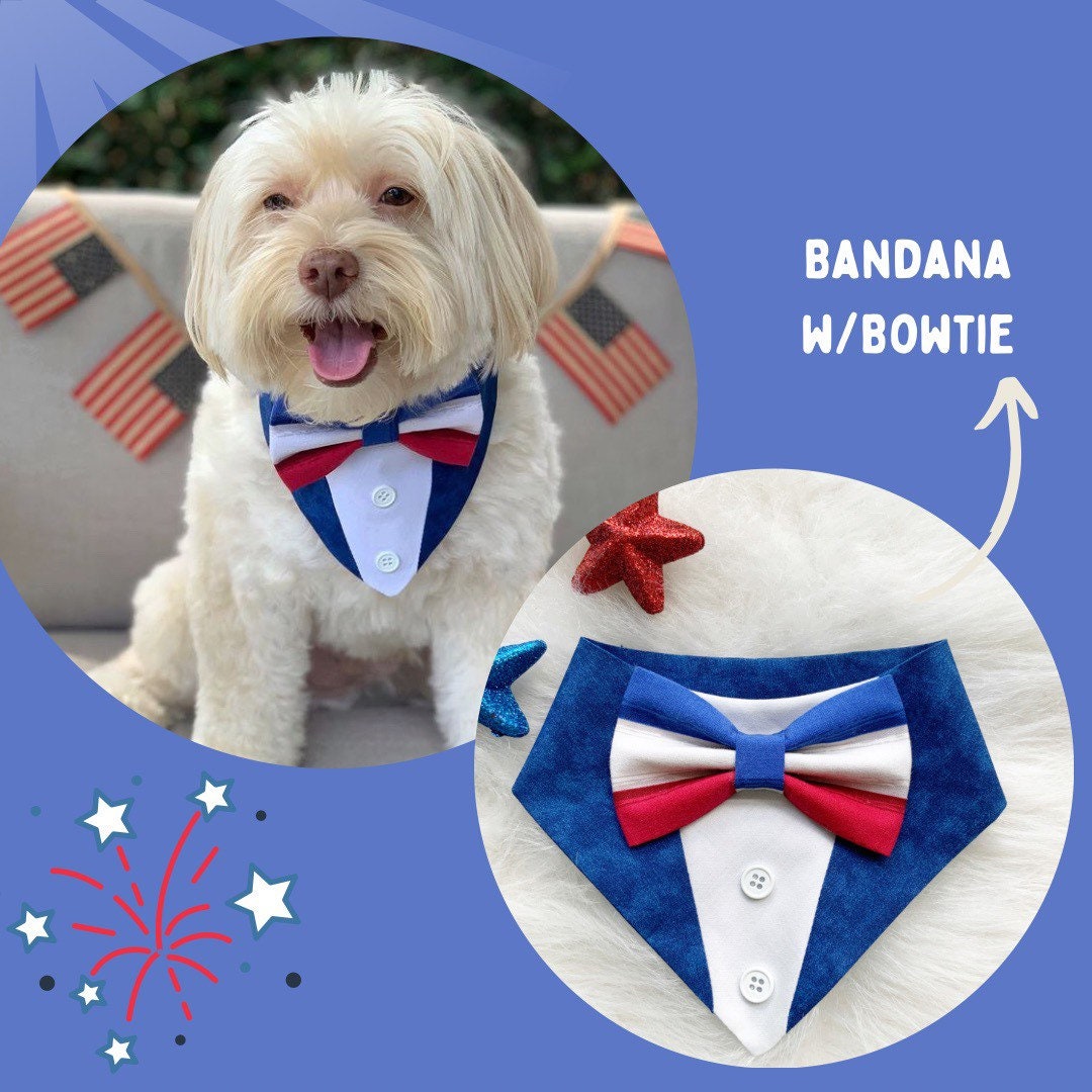 4th of July Dog Bandana With Bowtie USA Dog Scarf Patriot - Etsy
