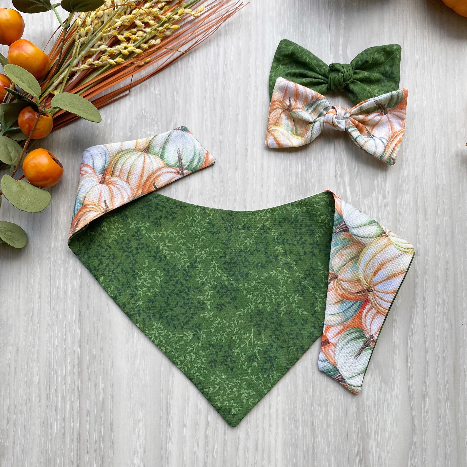 Pumpkin Pile Fall Dog Bandana, Snap On, Matching Bow Set - Etsy