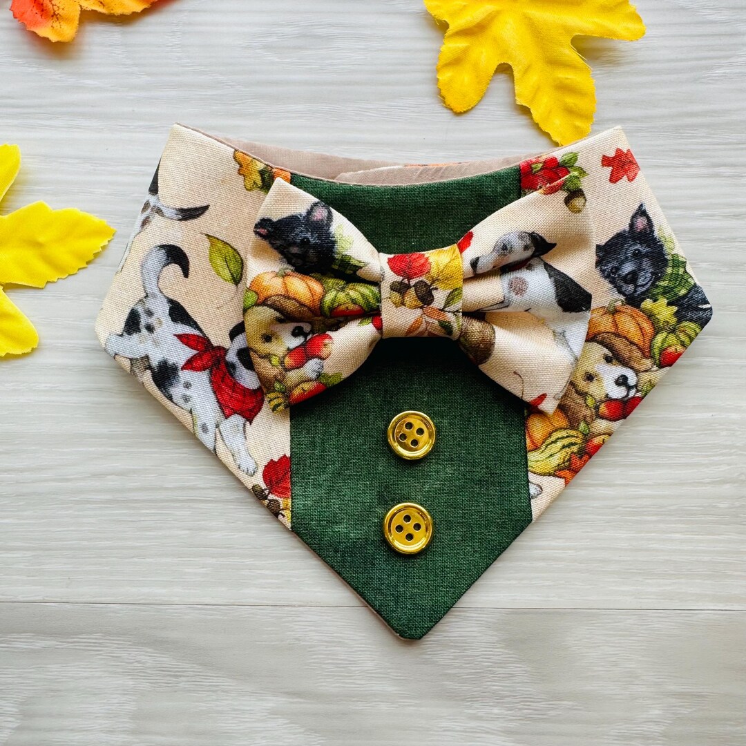 Fall Dog Tuxedo Bandana With Bow Tie, Autumn Leaves Pet Scarf - Etsy