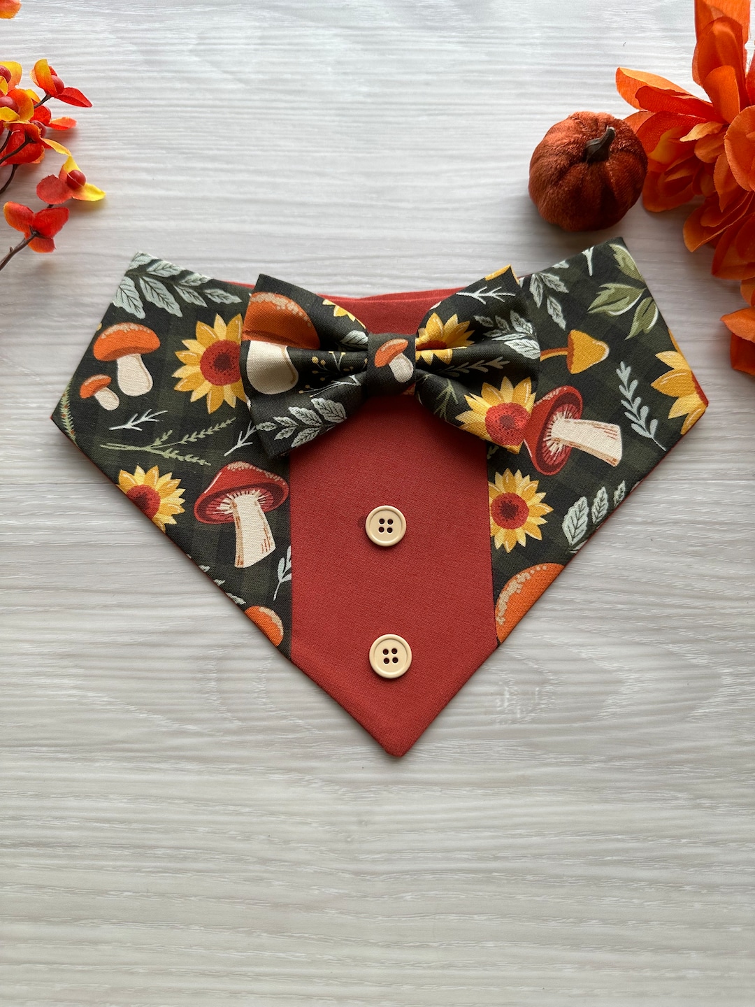 Fall Dog Tuxedo Bandana, Mushroom Scarf With Snaps - Etsy