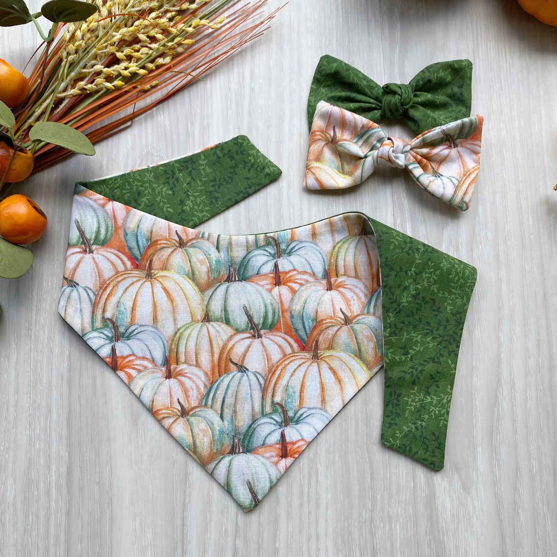 Pumpkin Pile Fall Dog Bandana, Snap On, Matching Bow Set - Etsy
