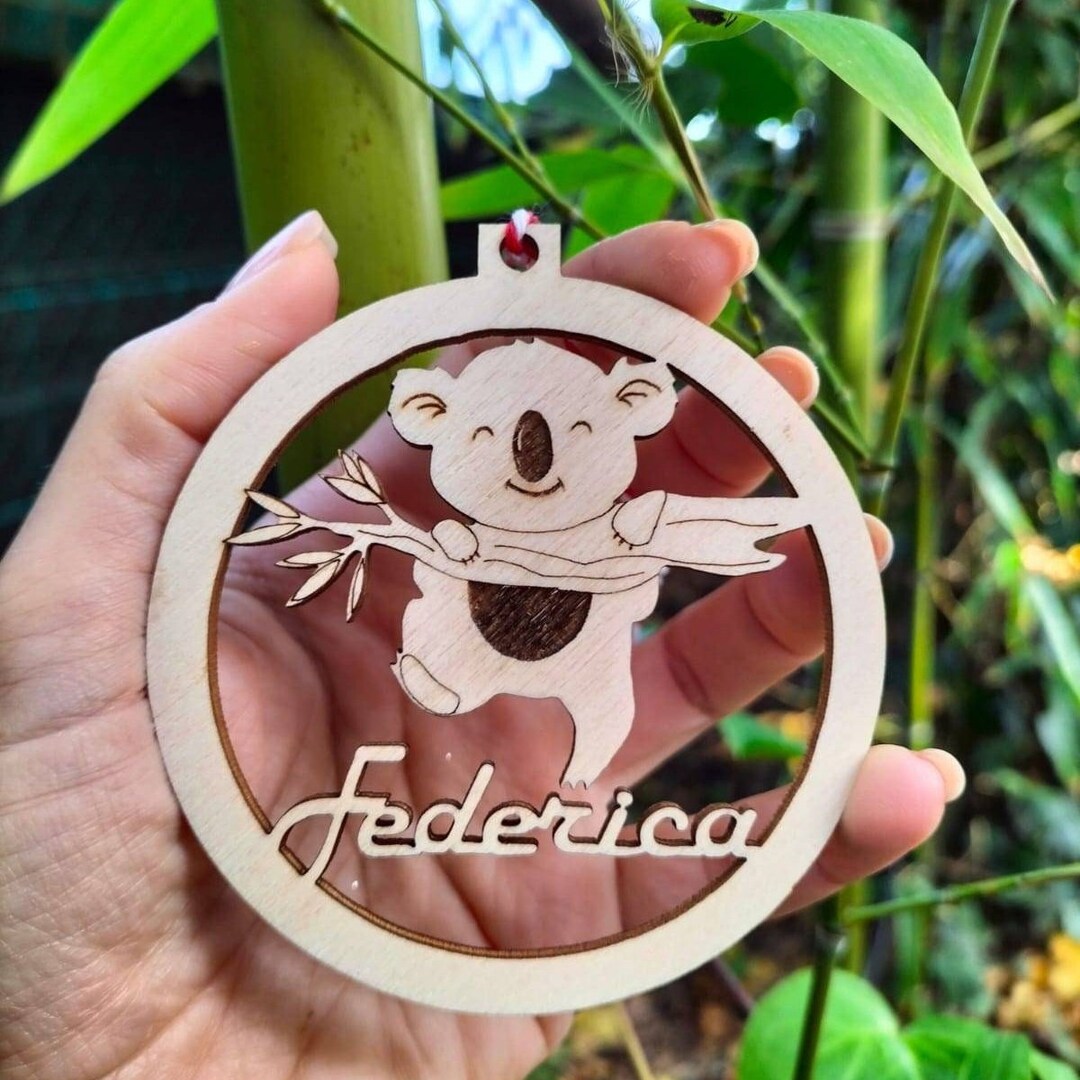BALL CHRISTMAS Ball Wooden Decoration KOALA Personalized With Name 8 Cm ...