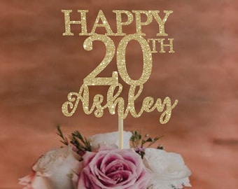 20th birthday cake topper any age cake topper happy 20th | Etsy