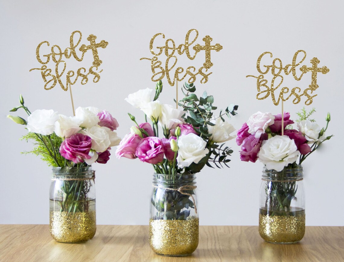 God Bless Centerpiece: Glitter Baptism Party Decor - Etsy