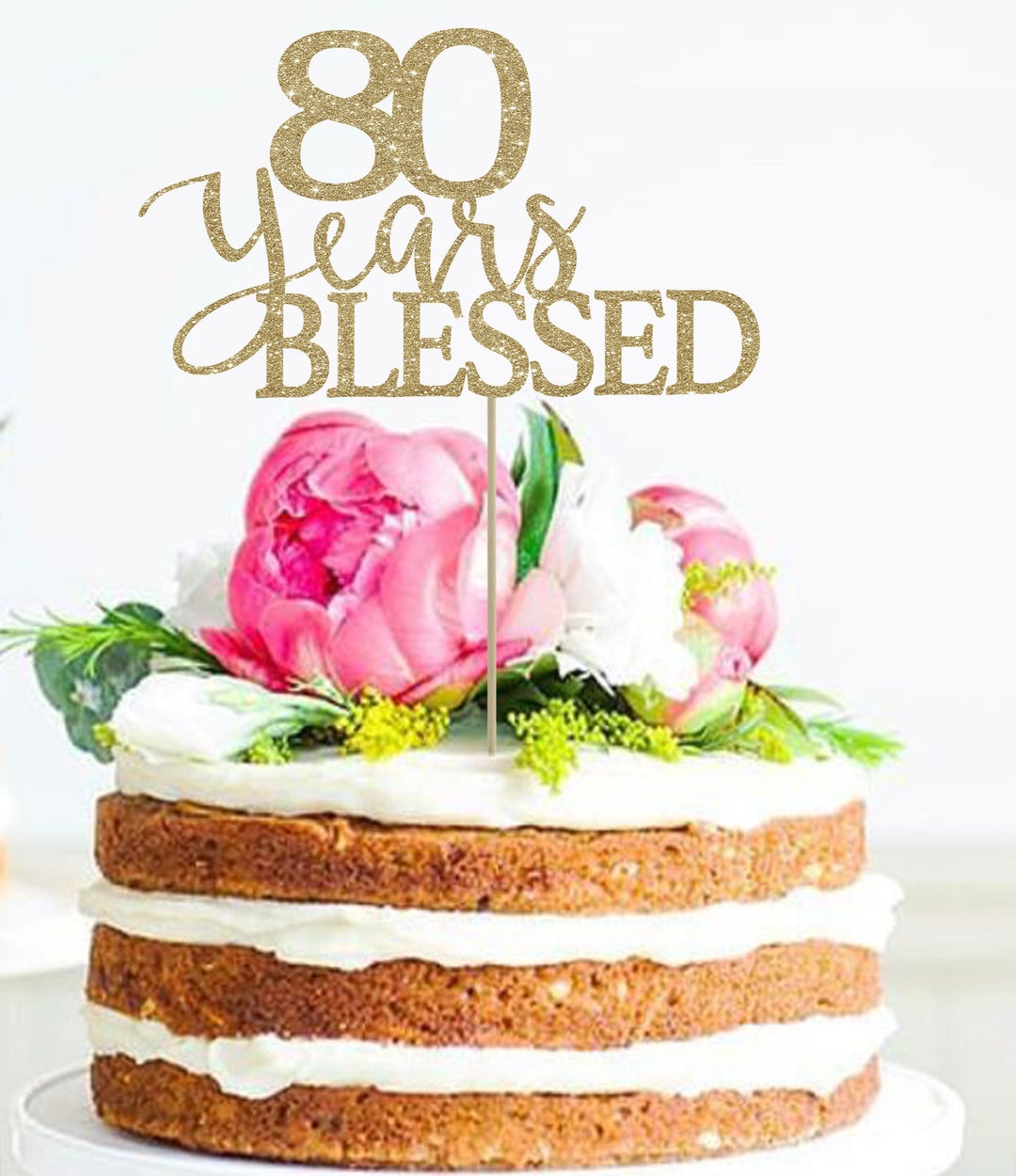 80 Years Blessed Cake Topper: Gold 80th Birthday Decor - Etsy
