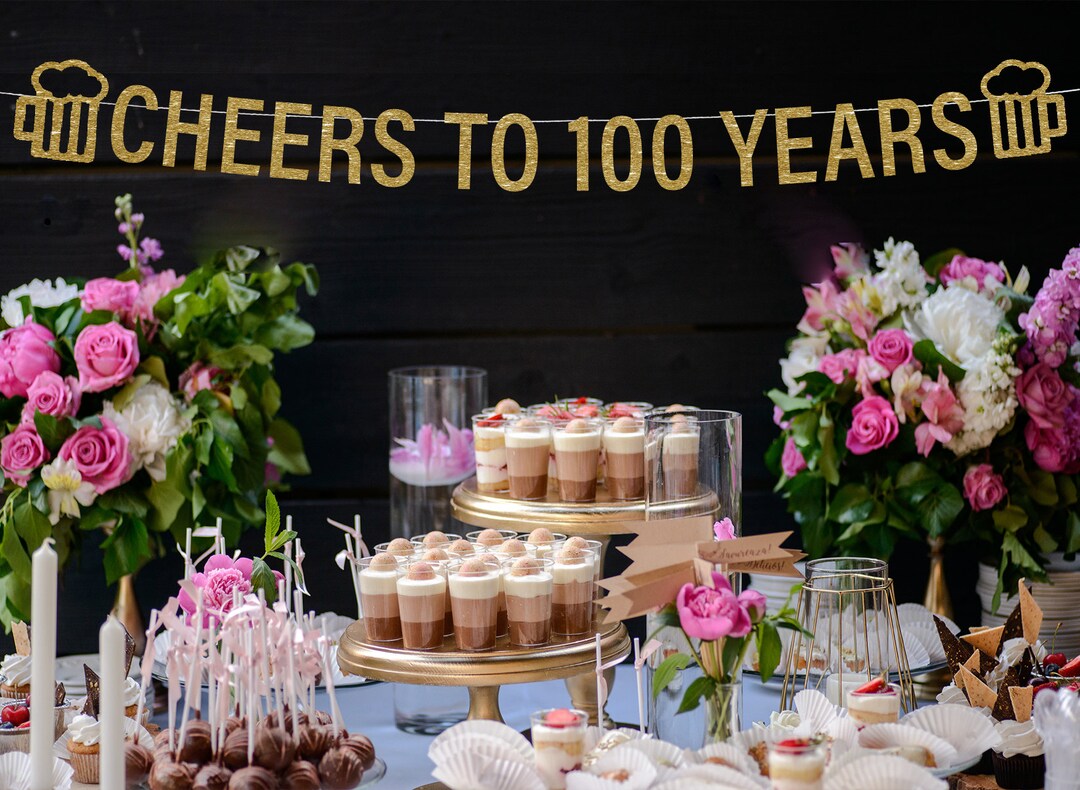 Cheers to 100 Years Banner: Glitter 100th Birthday Party Decor - Etsy