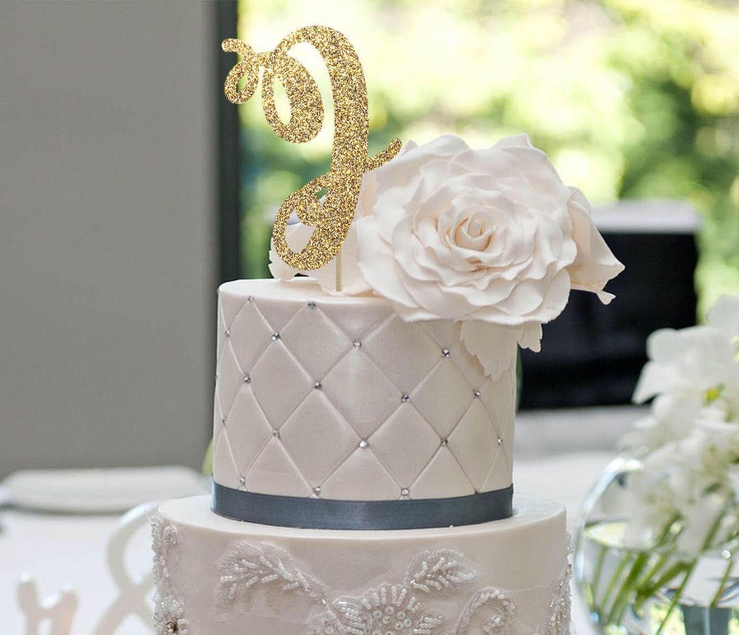 Gold Glitter Monogram Cake Topper: Single Letter Wedding Decor - Etsy