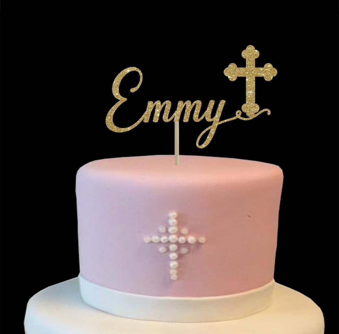 Personalized Gold Glitter Cross Cake Topper: Baptism, Communion ...