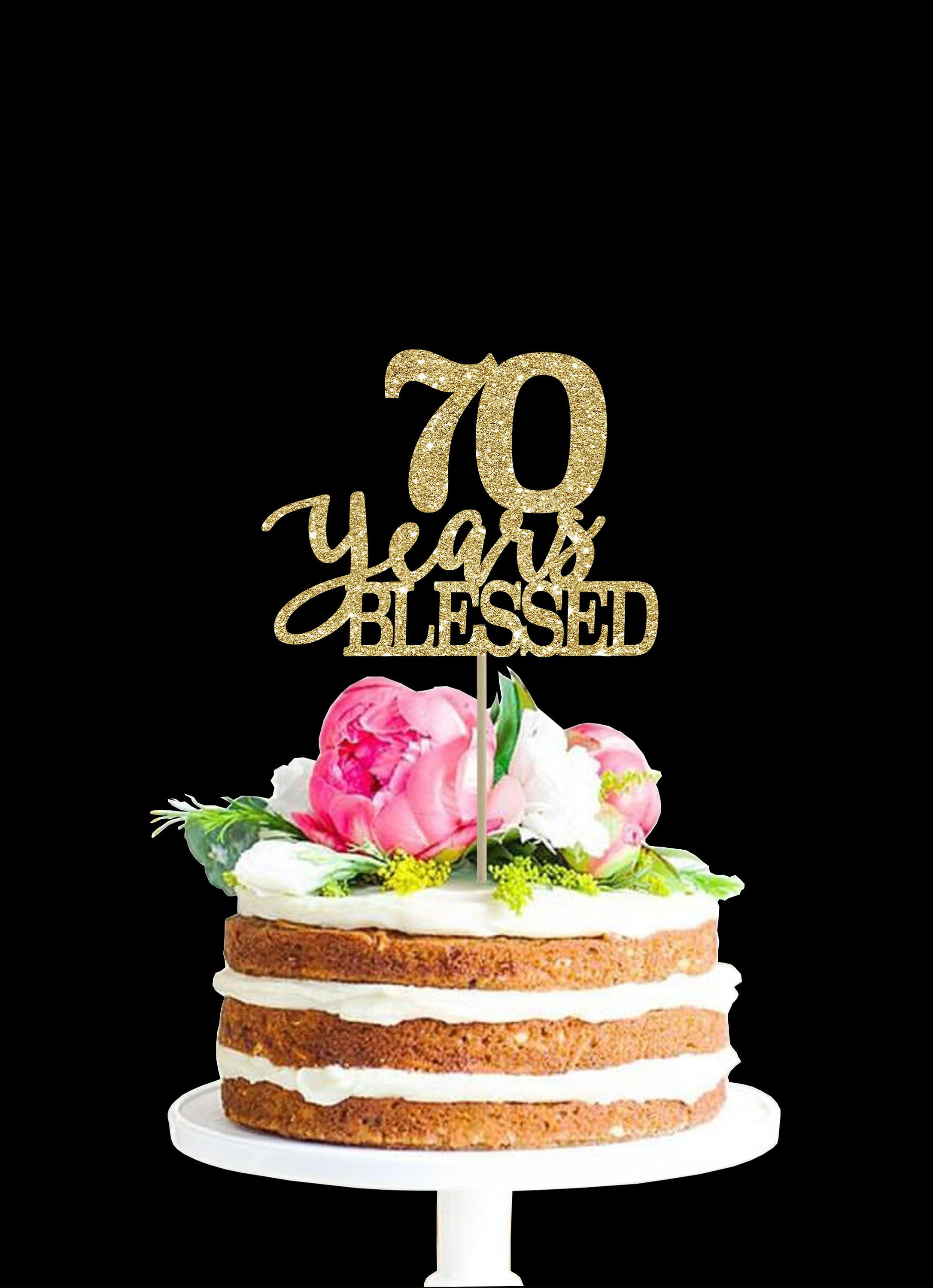 70 Years Blessed Cake Topper: Gold 70th Birthday Decor - Etsy