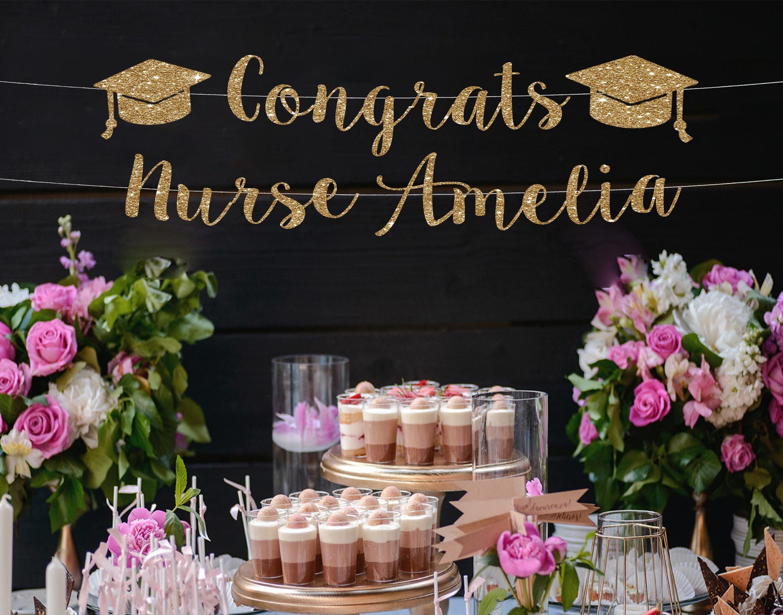Nurse Graduation Banner: Glittery Congrats, RN Party Decoration - Etsy