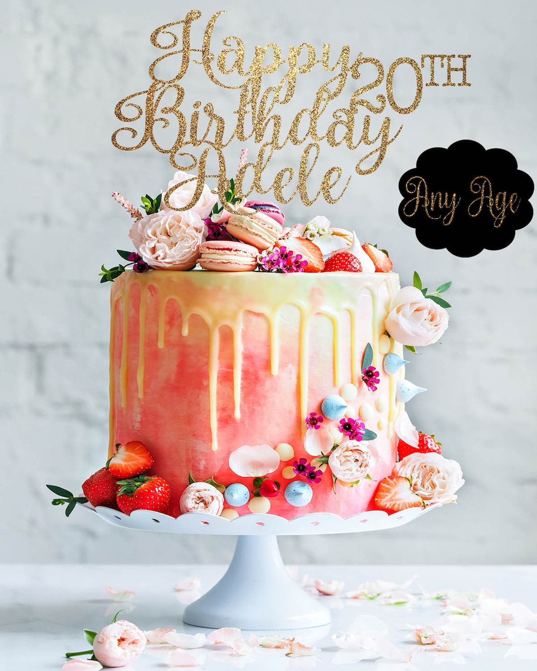 20th Birthday Cake Topper Any Age Cake Topper Happy 20th Topper