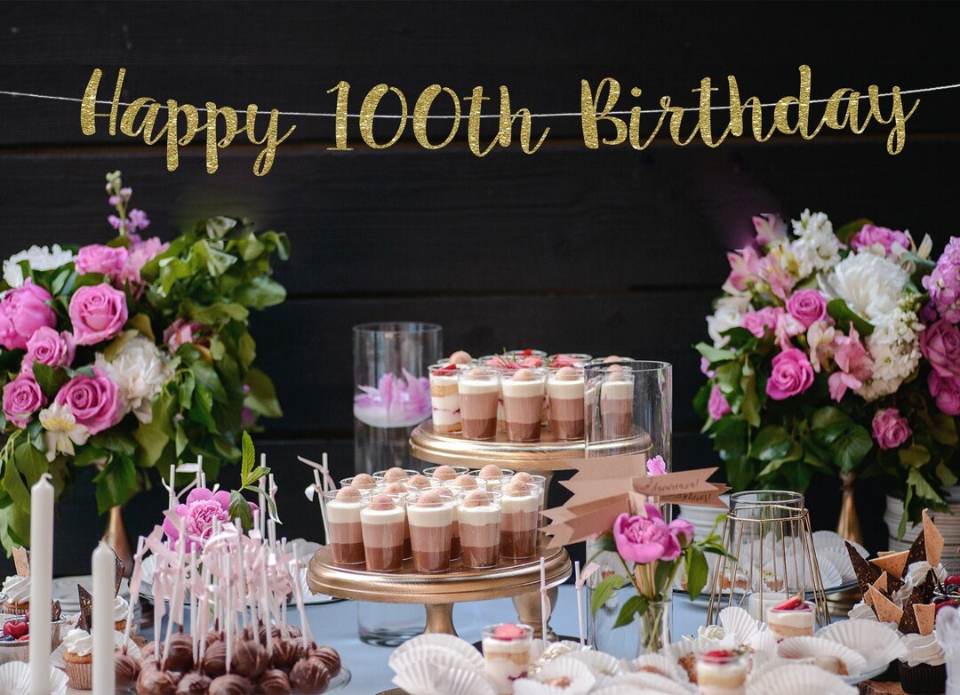 Happy 100th Birthday Banner, 100th Birthday Party Decor, 100th Birthday ...
