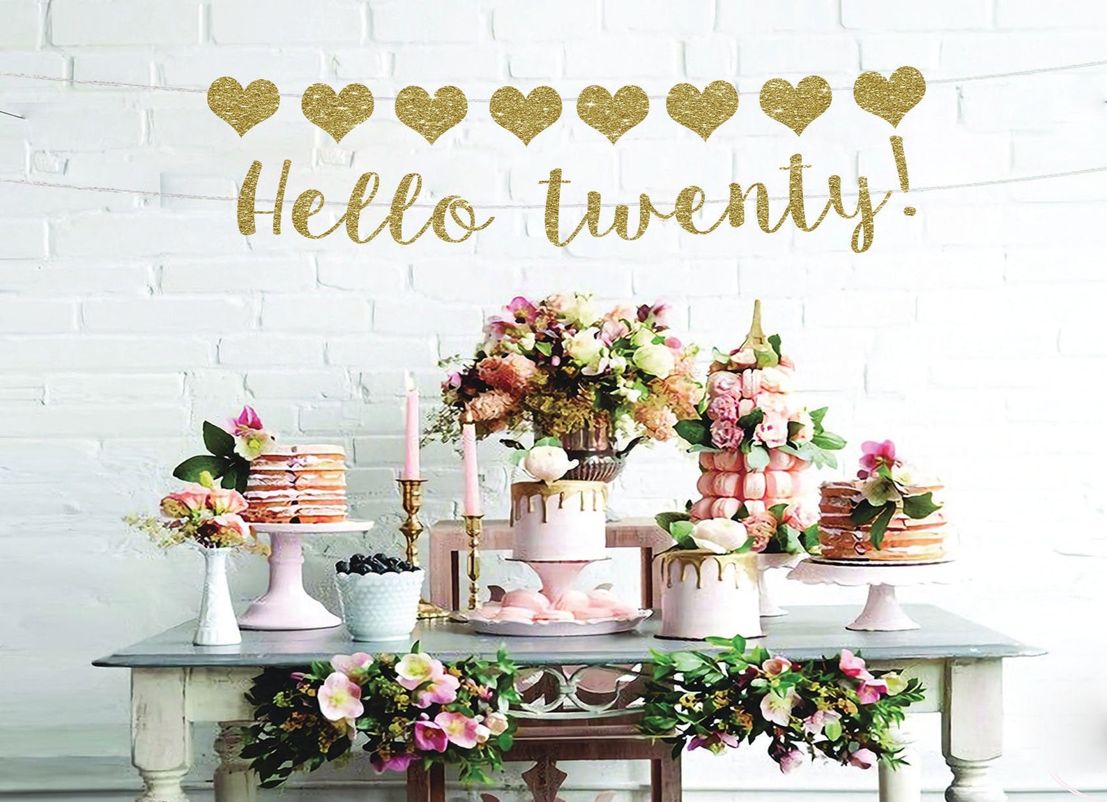 Hello Twenty Glitter Banner - 20th Birthday Party Decor - Etsy