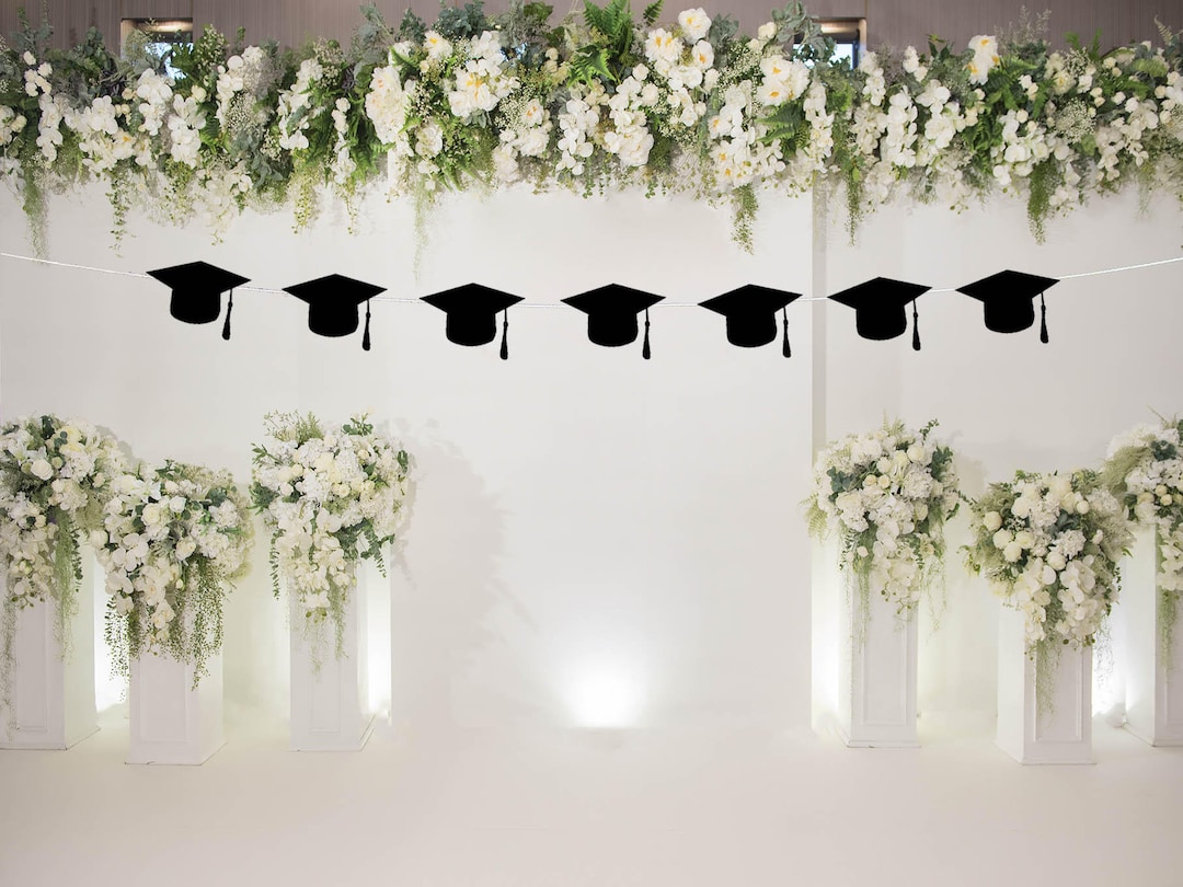 Graduation Banner Graduation Backdrop Caps Garland Graduation Caps ...