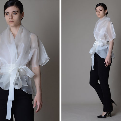 Sheer Milky White Organza Blouse For Bridewrap Silk Blouse Etsy Uk