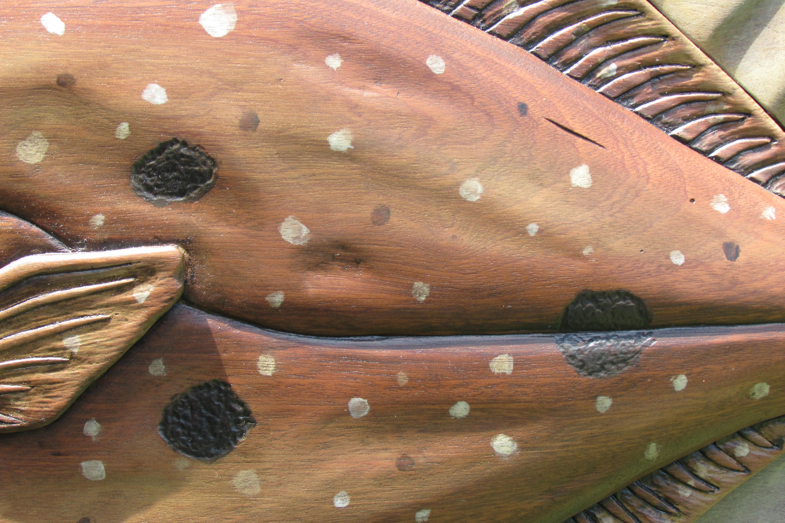 Wood Mahogany Saltwater Flounder Fish Relief Carving Sculpture Wall Art ...