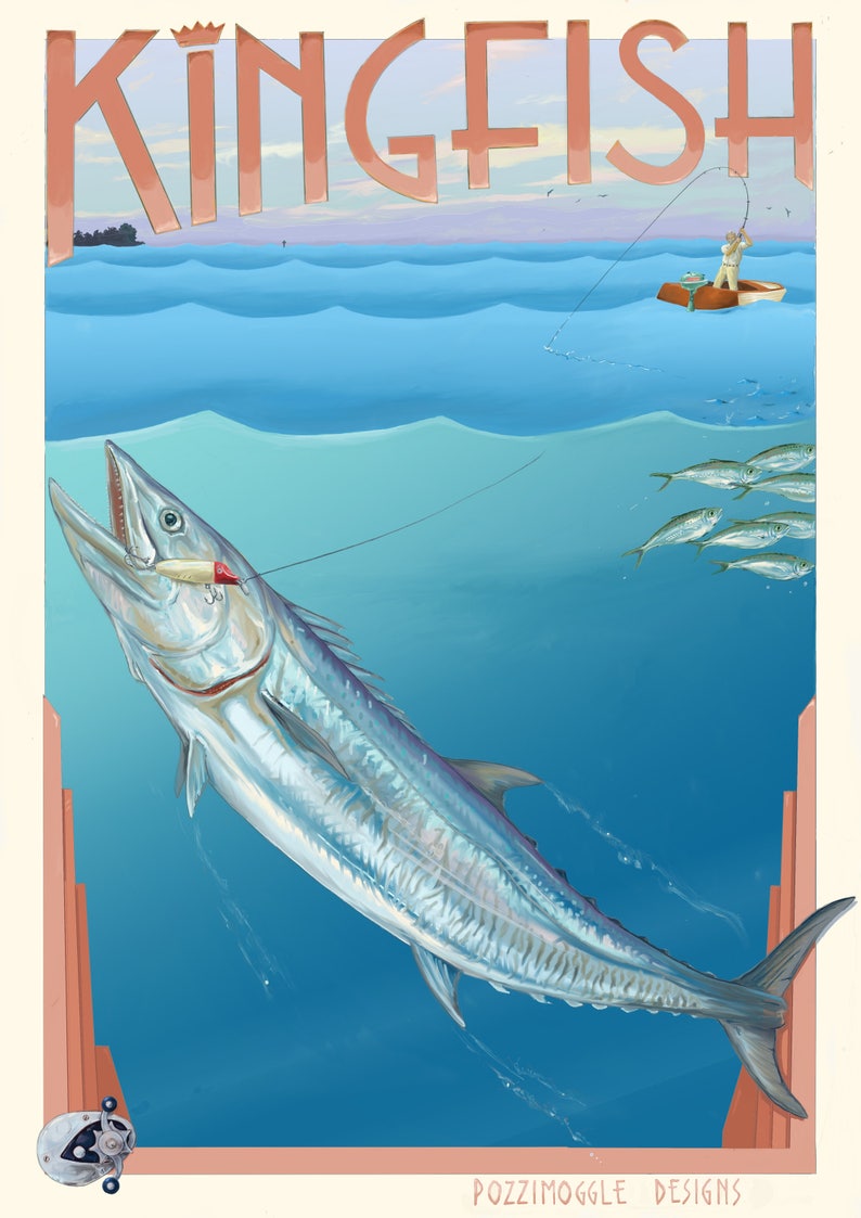 Art Deco Style King Mackerel Fish Poster Sport Fishing Signed Print ...