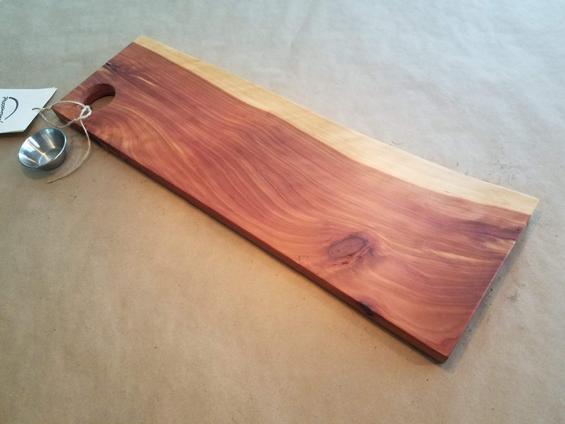 Hand made live edge juniper serving board with stainless cup | Etsy