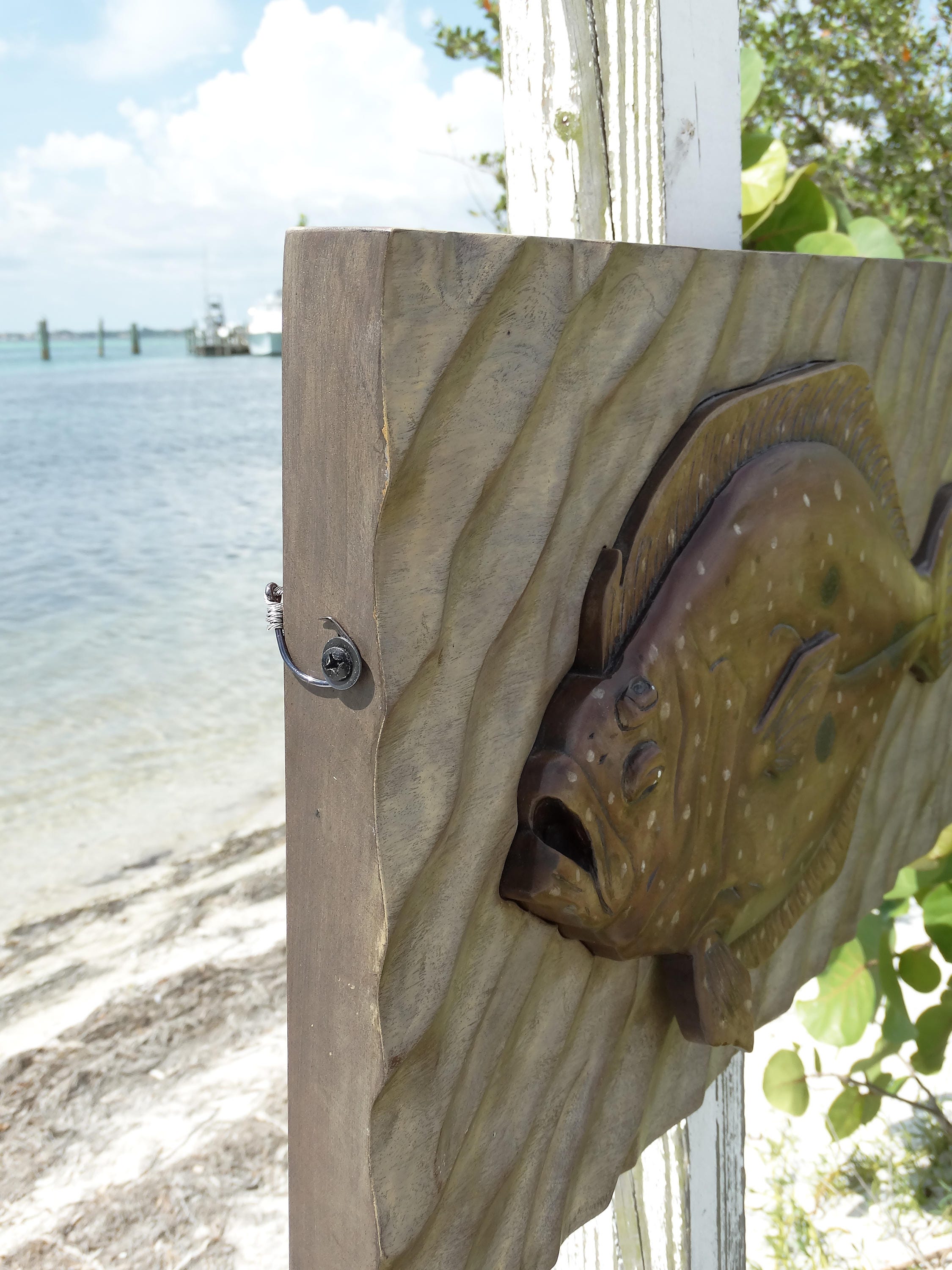 Wood Mahogany Saltwater Flounder Fish Relief Carving Sculpture Wall Art ...