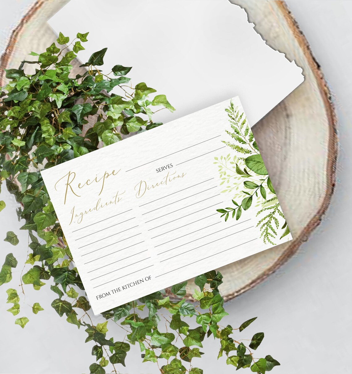 Recipe Card Printable Recipe Card DIY Recipe Card Greenery - Etsy