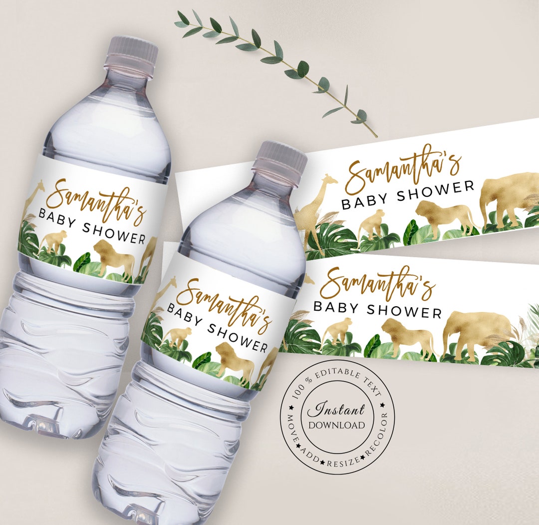 Safari Baby Shower Water Bottle Label Template: Jungle Animals ...