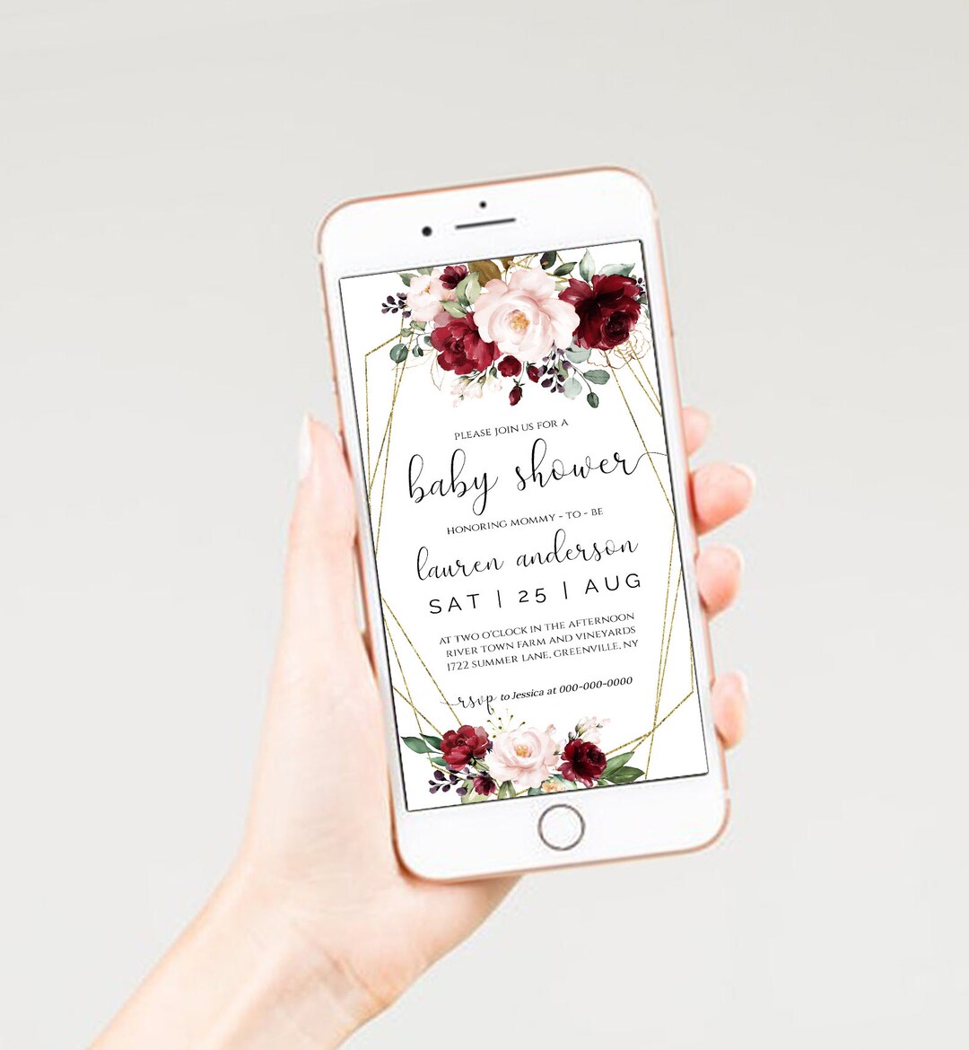 Red Floral Baby Shower Electronical Invitation, Baby Shower E ...
