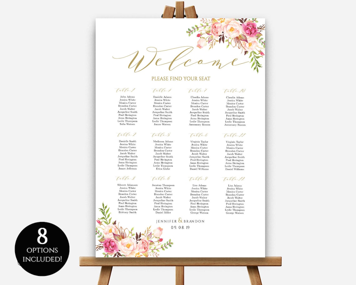 8 Sizes Wedding Seating Chart Template Editable Wedding Table - Etsy