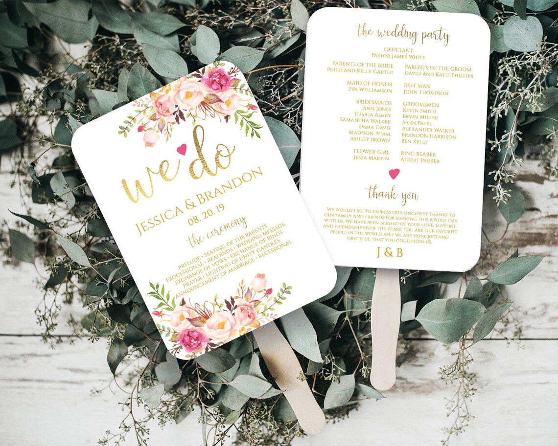Wedding Program Fan Wedding Program Printable Wedding Programs | Etsy