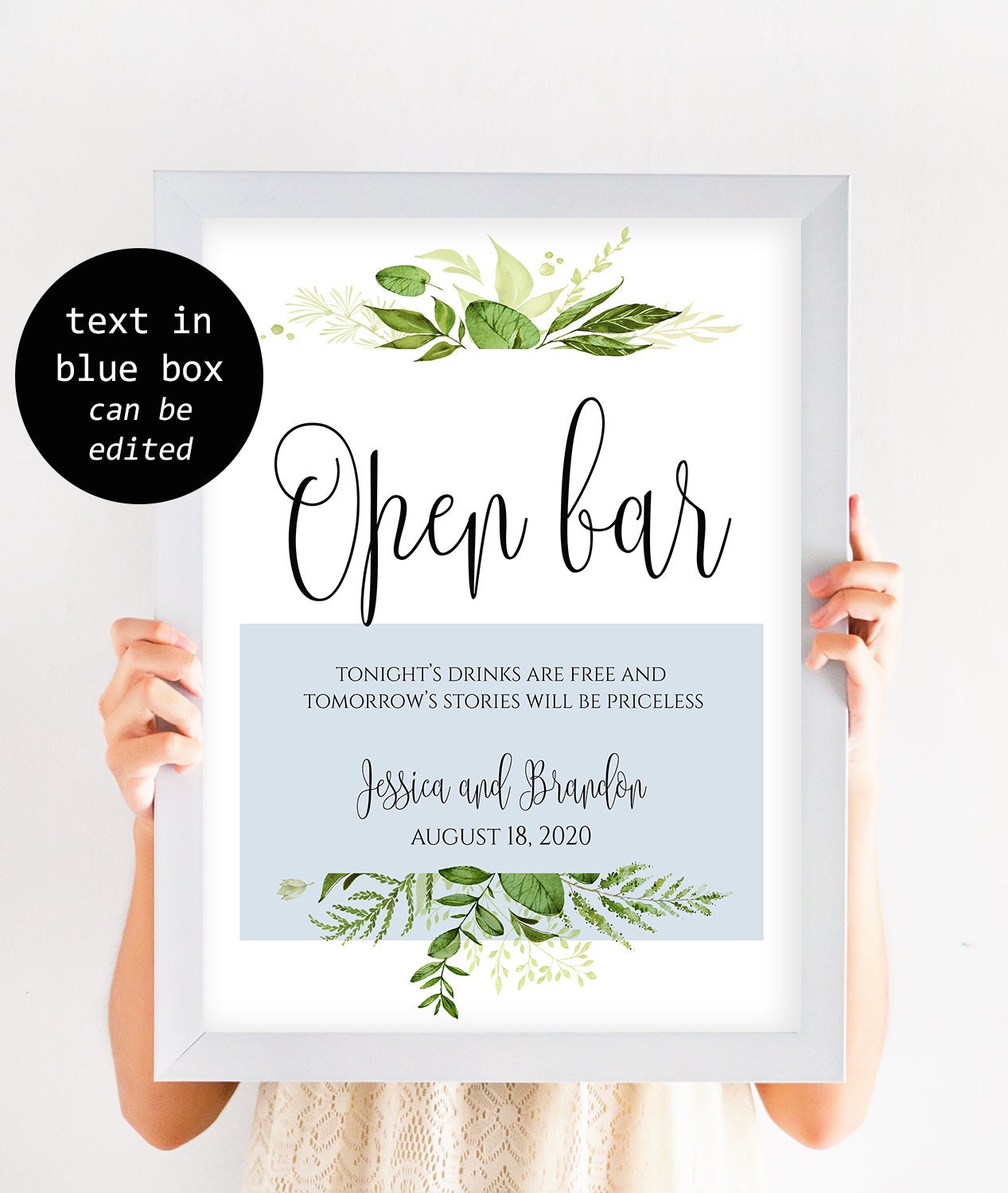 Printable Open Bar Sign Wedding Bar Sign Template Wedding | Etsy