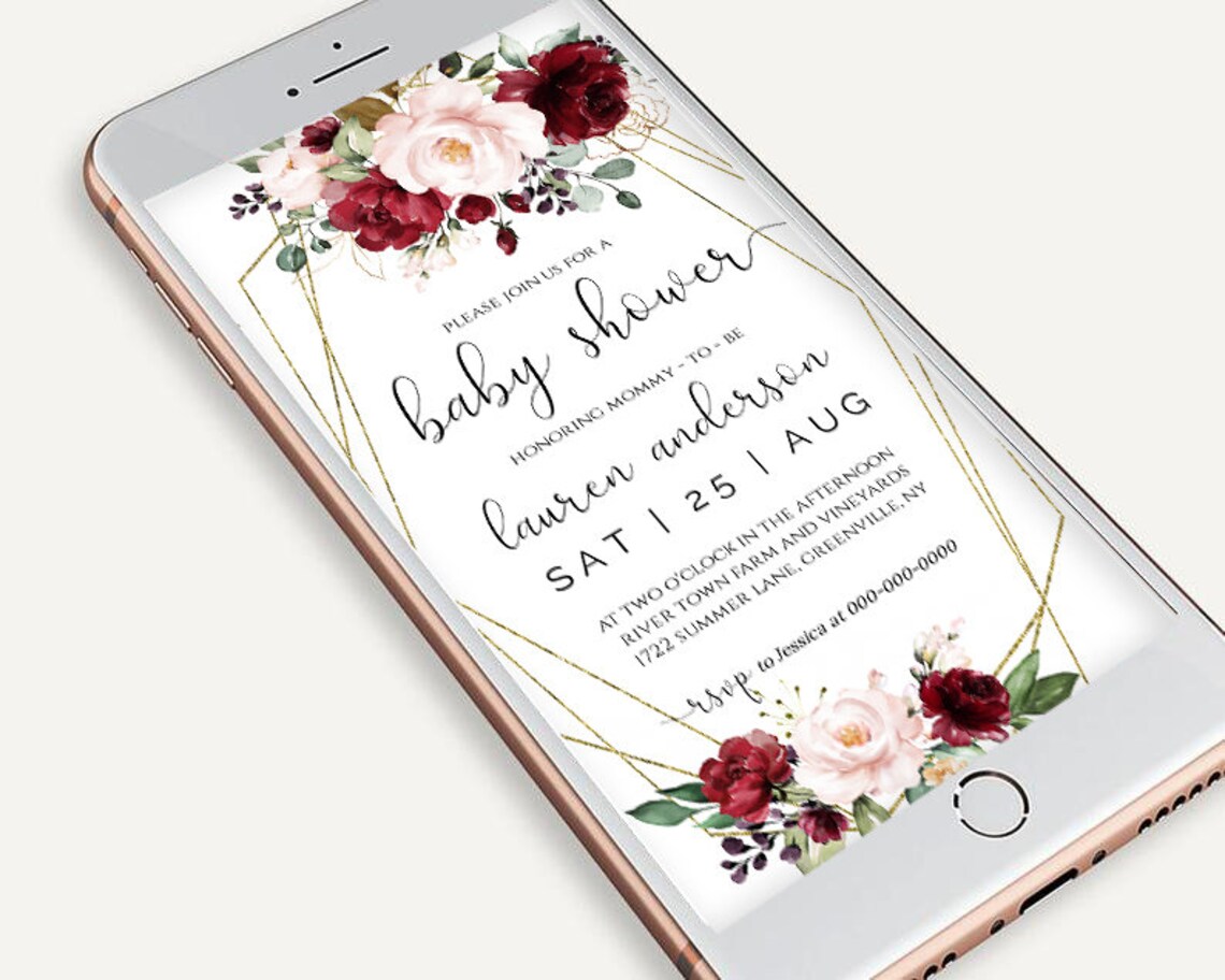 Red Floral Baby Shower Electronical Invitation Baby Shower E | Etsy