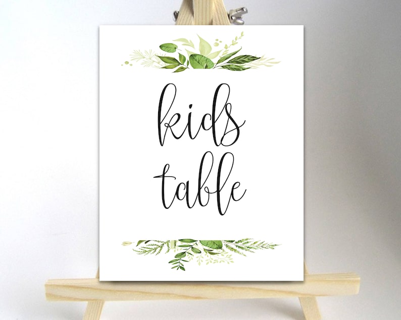 Kids Table Sign: Greenery Wedding Reception Printable (digital Download ...
