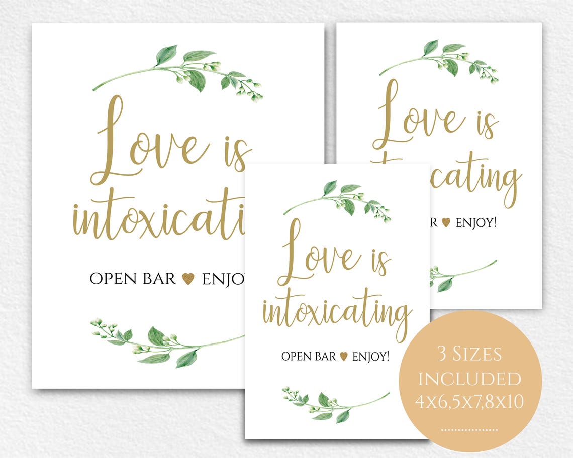 Love is Intoxicating Sign Printable Open Bar Sign Engagement - Etsy