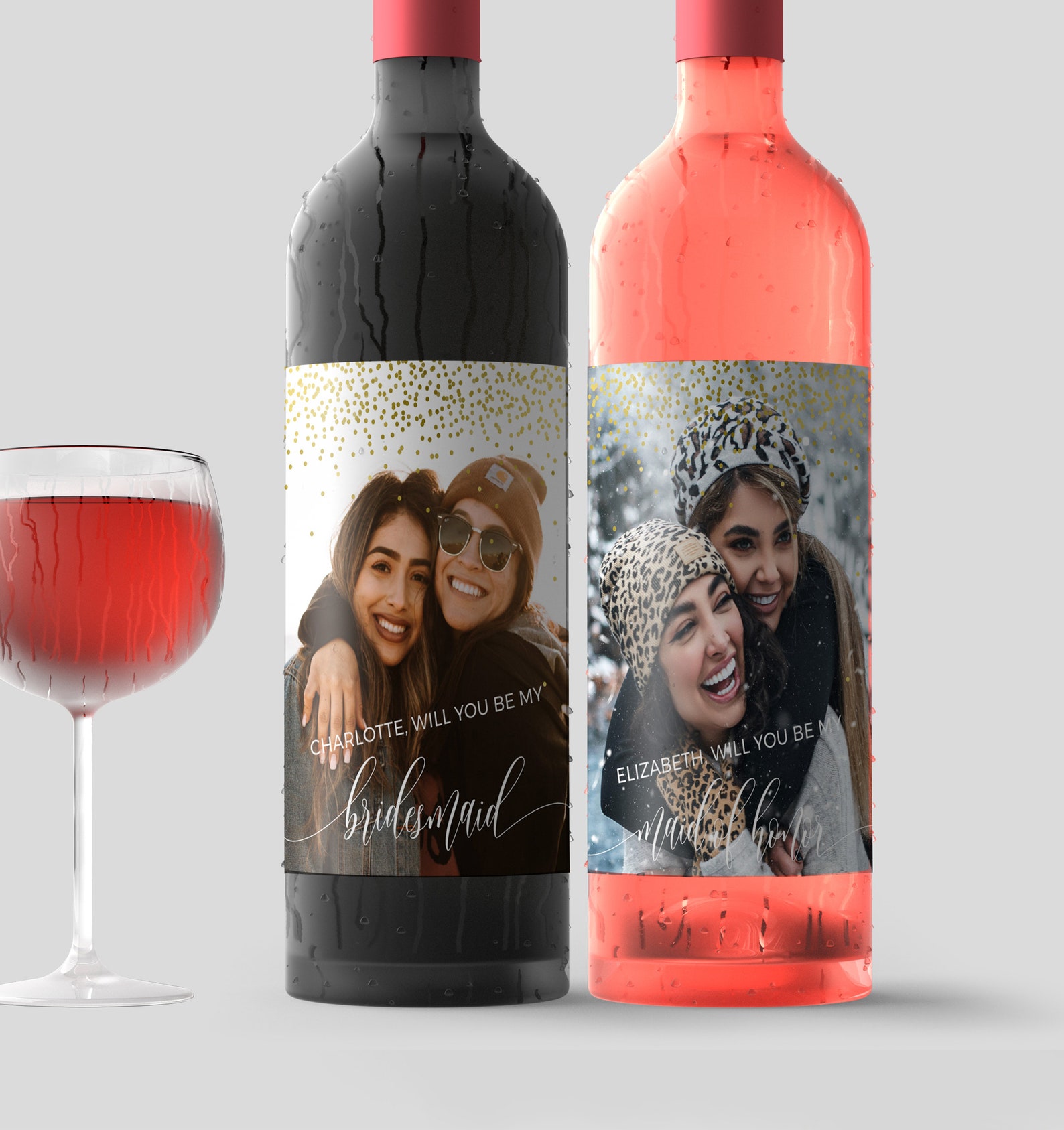 Photo Bridesmaid Proposal Wine Bottle Label Template, Wine Gift, 100% ...