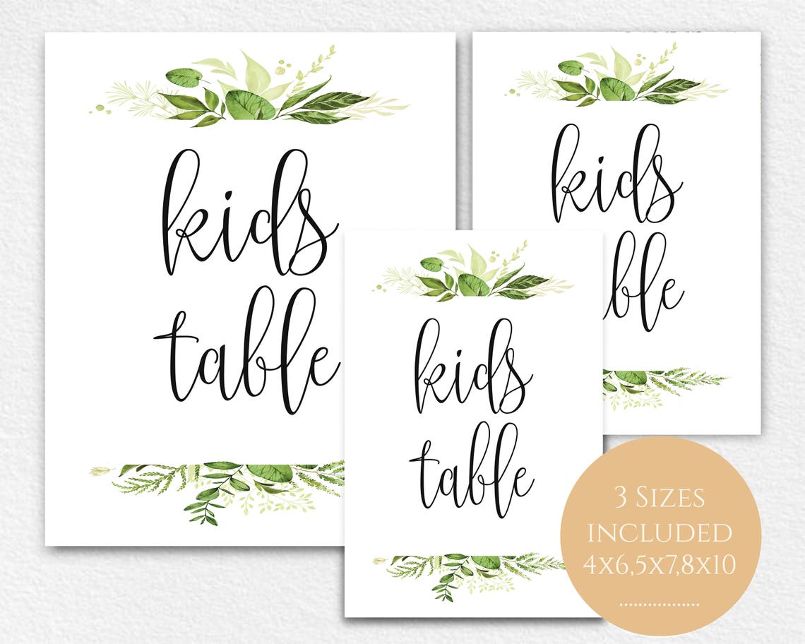 Kid's Table Sign Printable Sign Digital Sign Wedding | Etsy